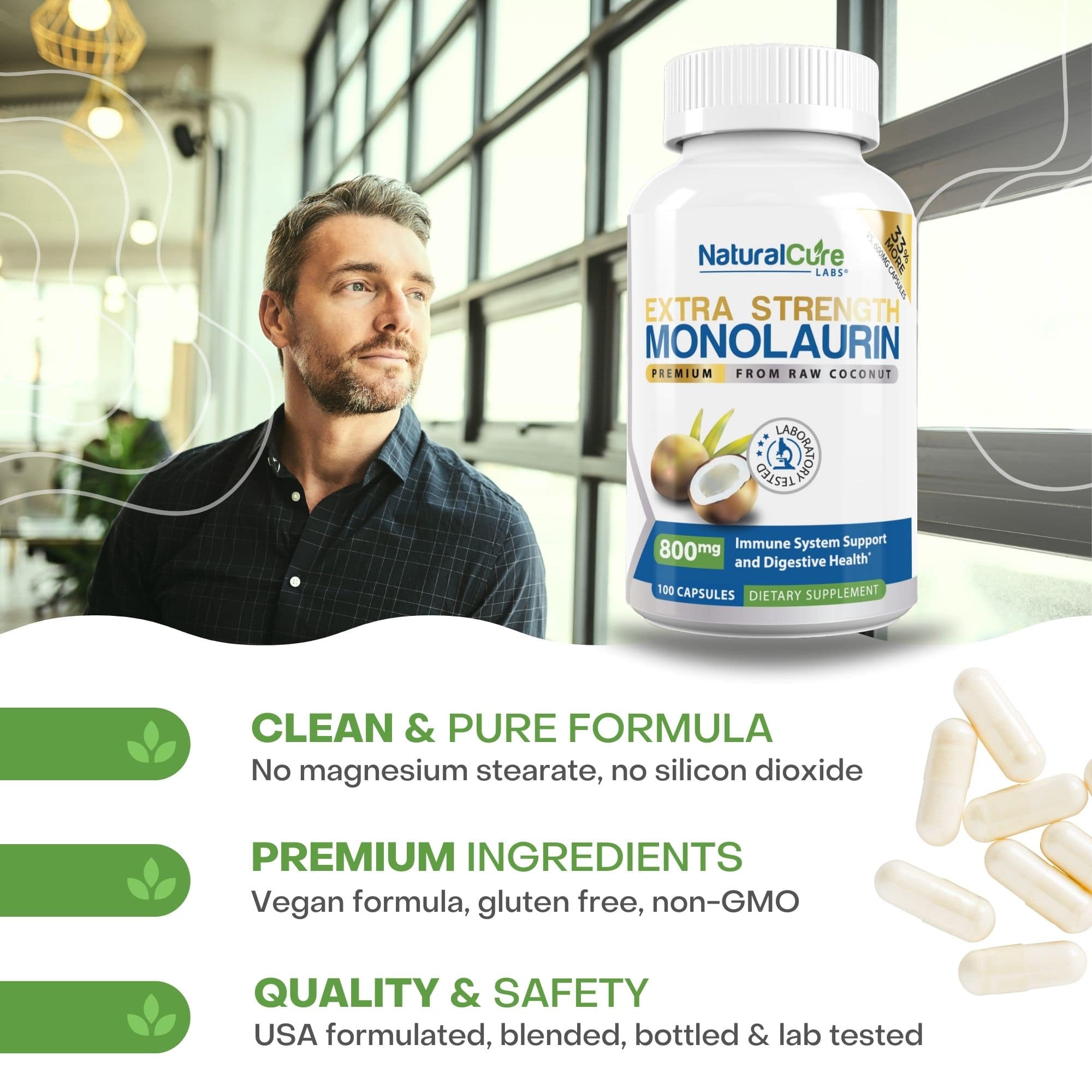 Extra Strength Monolaurin Supplement Capsules – Natural Cure Labs